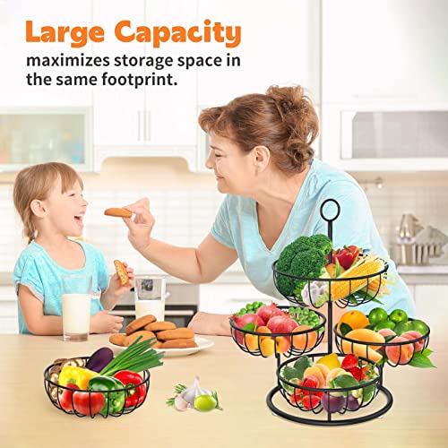 5 Tier Fruit Basket for Kitchen Counter, Large Capacity Metal Wire Countertop Fruit Bowl Vegetables Storage, Detachable SnacksĀ Stand Holder Organizer for Onions Potatoes Produce, Black