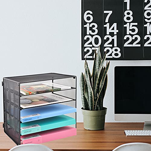 COSYAWN Paper Letter Tray Organizer, 5 Tier Mesh File Tray Desktop Paper Sorter, Black