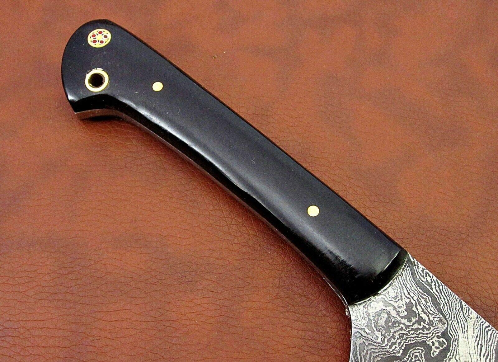 8.5 Inches long custom made Damascus steel hand forged Paring Knife, kitchen knife 4" full tang blade, Natural Buffalo Horn scale inserting hole (Black)
