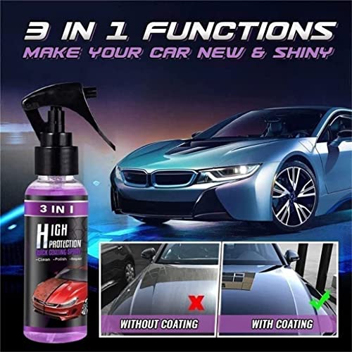 3 in 1 High Protection Quick Car Coating Spray, Ceramic Coating Fortify Quick Coat Car Wax Polish Spray for Cars, Plastic Parts Refurbish Agent, 3 in 1 high protection car coating spray (100 ML, 2PCS)