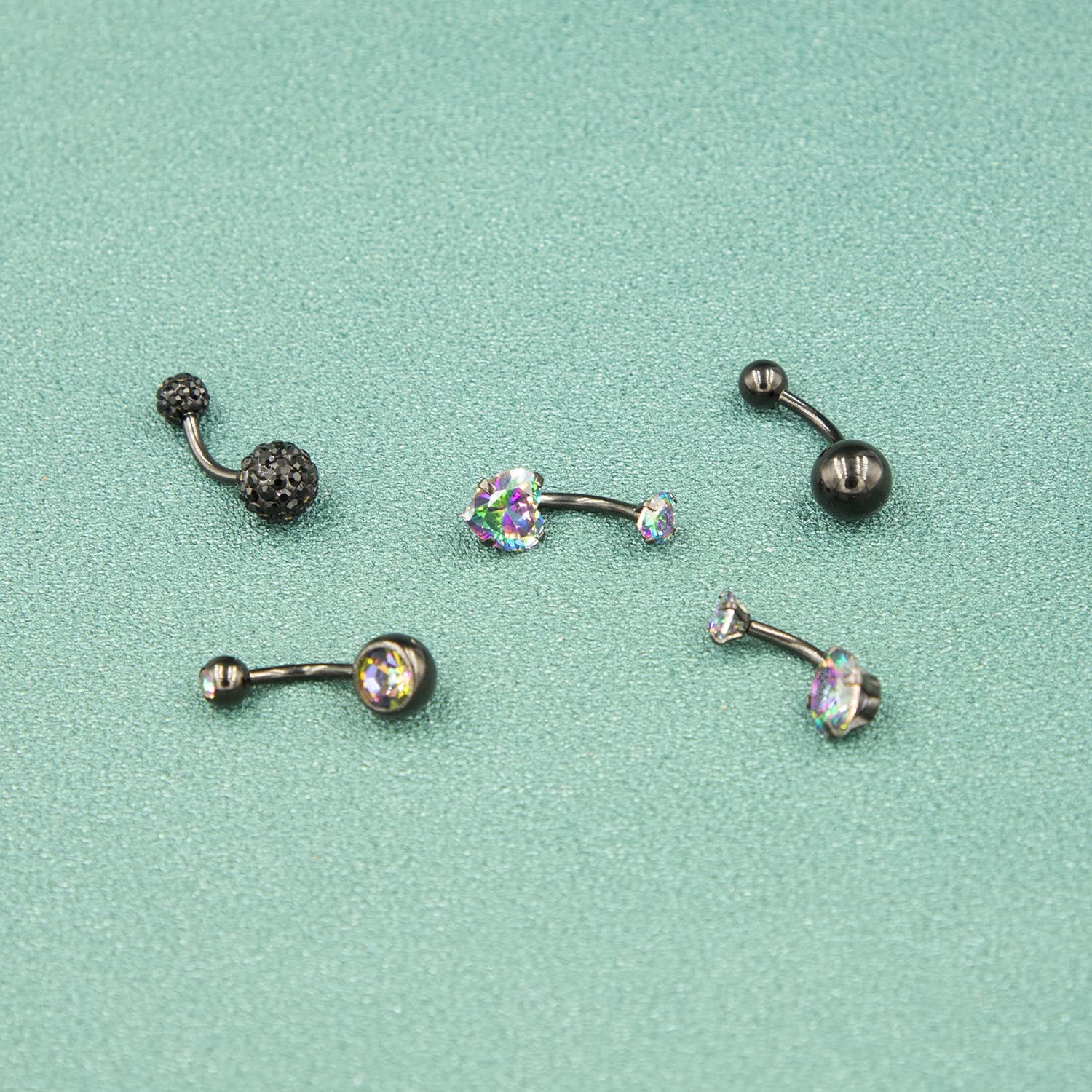14G Belly Button Ring Stainless Steel Black Navel Ring for Women Clear Round Heart CZ Crystal Belly Bar Body Piercing Internally Threaded Barbell Belly Jewelry Black 5PCS (5PCS Belly Button Ring-Black)