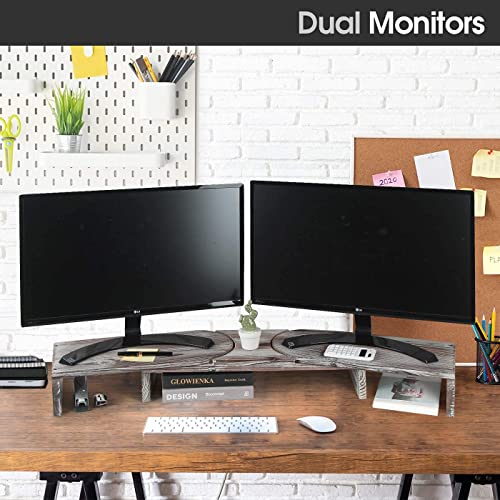 J JACKCUBE DESIGN Rustic Wood Dual Monitor Stand with Adjustable Angle Riser 2 Monitors Office Desk Organizer Computer Table top Screen Shelf for PC TV Laptop - MK547A