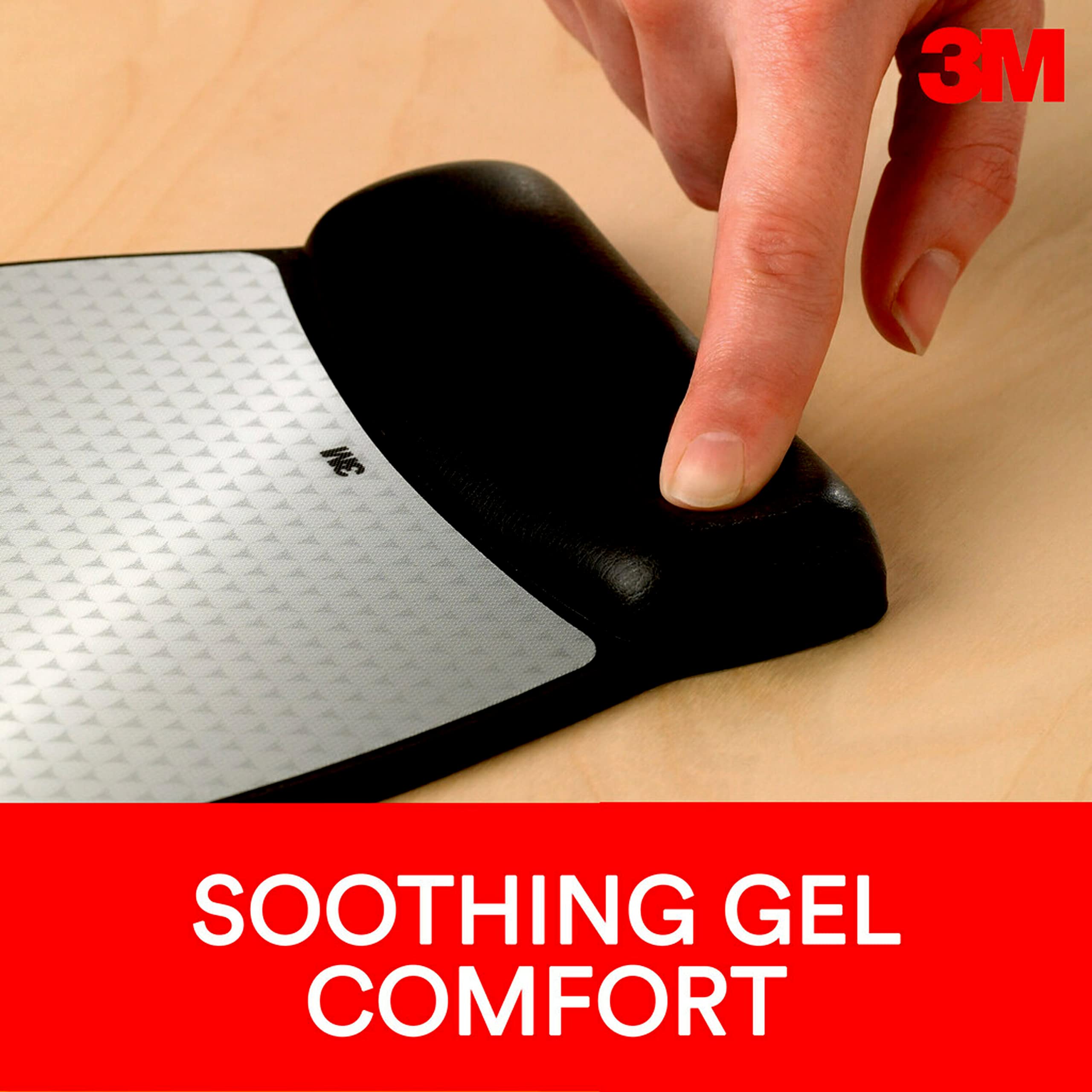 3M Gel Wrist Rest for Mouse, Soothing Gel Comfort with Durable, Easy to Clean Leatherette Cover, Antimicrobial Product Protection, 6.9", Black (WR305LE)