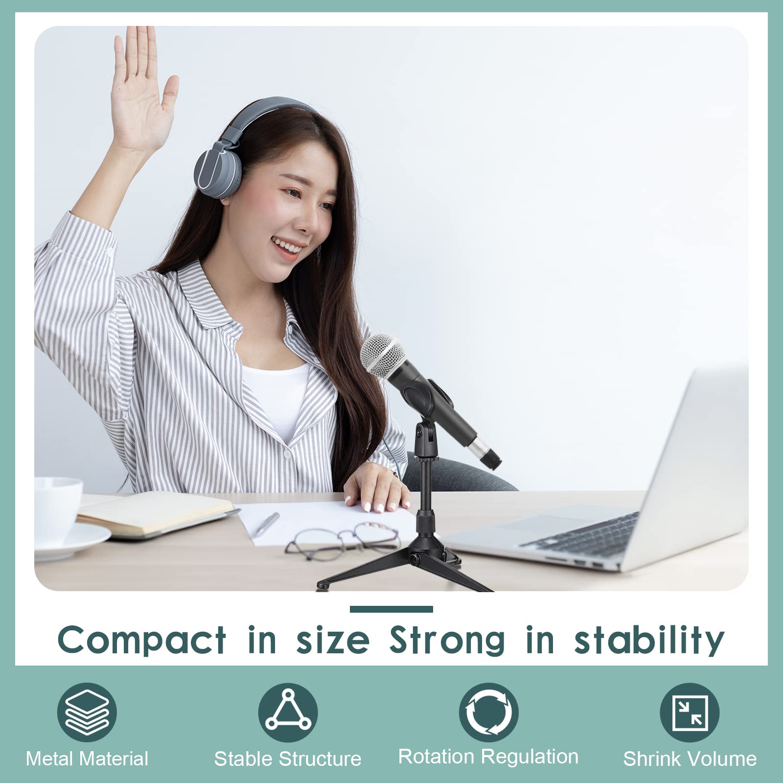 12 Pack Desktop Mic Stand Desktop Microphone Stand with Mic Clip Adjustable Table Mic Holder Portable Foldable Microphone Tripod and 5/8 Inch Male to 3/8 Inch Female Screw for Most Microphones