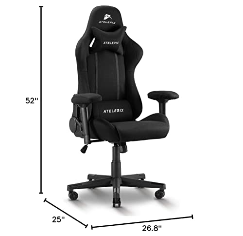 Atelerix Ventris Noir Gaming Chair - Use as Desk, Office or Computer - Tilting Mechanism and Ergonomic Adjustable Swivel Game Chair w/ 4D Armrests & Armrest Covers, Headrest and Lumbar Support