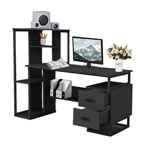 Computer Desk with Storage Shelves, Writing Study Table with Bookshelves Modern Study Desk Stable Student Desk for Small Space, Wood Desk Home Office Workstation