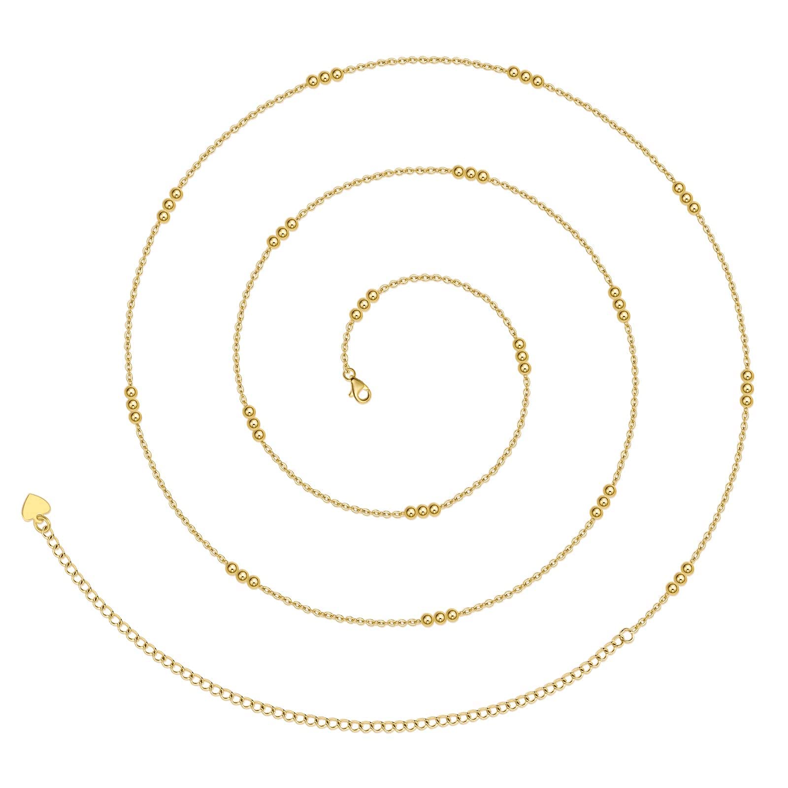 AllenCOCO 18K Gold Plated Beach Bikini Body Chain Metal Three Beads Waist Chain Adjustable Sexy Belly Chain for Women Girls