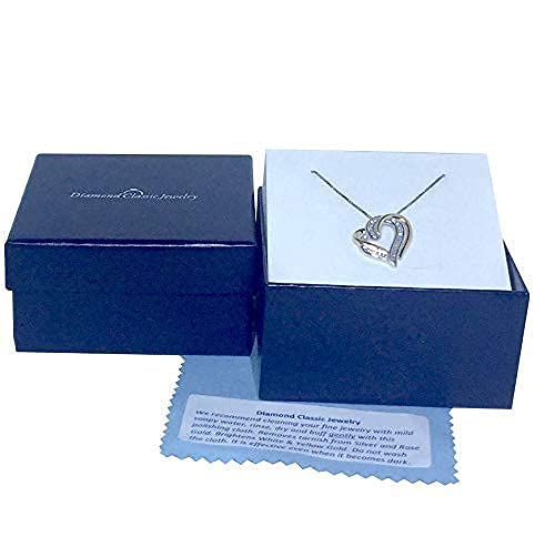 10k Solid Yellow Gold and Sterling Silver Diamond Double Heart Pendant Necklace 1/10 cttw Natural Diamonds - 18 Inch Box Chain