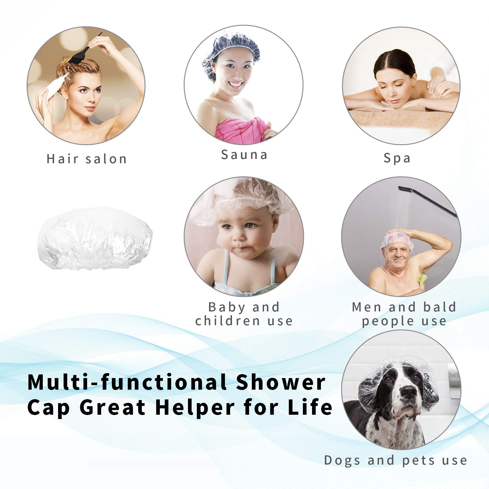 50PCS Disposable Shower Caps, Plastic Clear Thickening and Thick Waterproof Caps for Hair Treatment, Spa, Hotel and Hair Solon, Home Use,Portable Travel (Size 44CM)