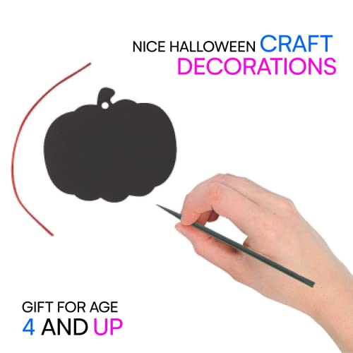 Neliblu Halloween Scratch Art Trick or Treak Paper Crafts Kit Bulk Pack of Halloween Pumpkins with Magic Rainbow Colors - 24 Pumpkin Ornaments, 24 Scratch Sticks, 24 Ribbons