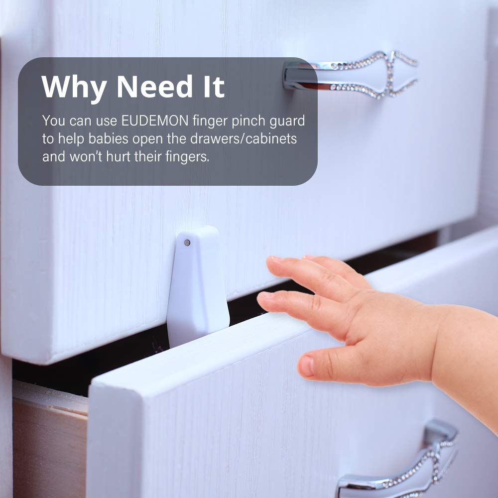 EUDEMON Plastic 8 Pack Kids Proofing Safety Drawer Stoppers Baby Safety Child Proofing Drawer Pinch Guards Easy to Install no Tools Need or Drill (White)