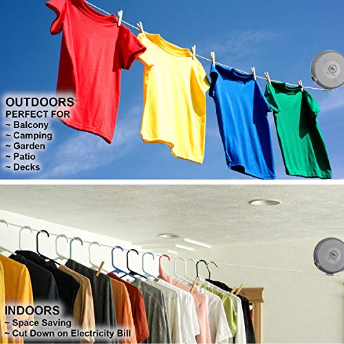 Ever Variety Retractable Clothesline Indoor and Outdoor Cord 49 Feet, Heavy Duty 30lbs Weight Capacity Clothes Line Retracting Indoor, Space Saving and Easy Installation Laundry Extendable Clothesline