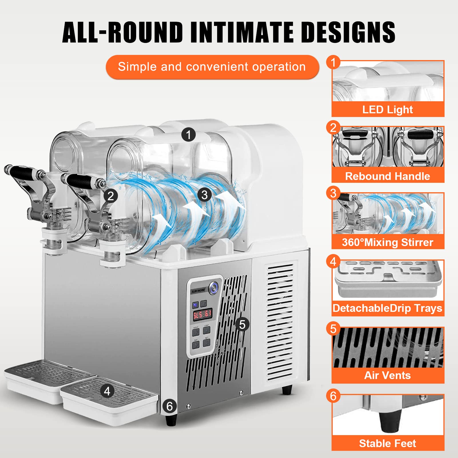 110V 340W Commercial Margarita Machine 2 Tank 6L, Efficient Cooling Commercial Slushy Machine Stainless Stee Frozen Drink Slush Machine for Home Cocktail Ice Coffee