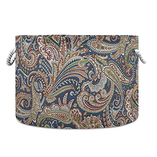 ALAZA Indian Ethnic Paisley Pattern Storage Basket Gift Baskets Large Collapsible Laundry Hamper with Handle, 20x20x14 in