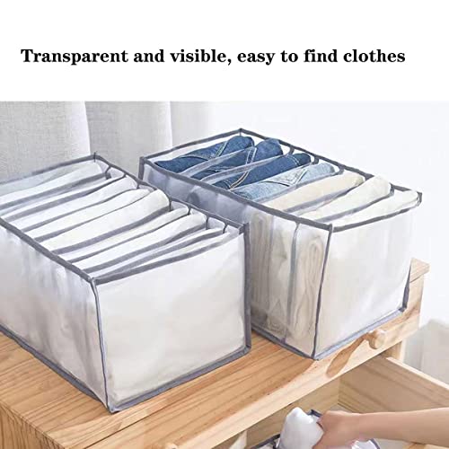 3 Pcs 7 Grids Washable Wardrobe Clothes Organizer,Jeans Compartment Storage Box, Foldable Closet Drawer Organizer Clothes Drawer Mesh ,and 9 Grids Shirts, T-shirts Grid (2 pcs Jeans Grid+Leggings Grid)
