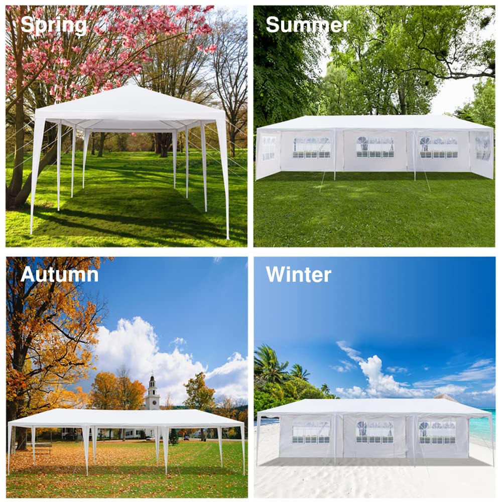 10' x 30' Outdoor Canopy Tent, Waterproof Canopy Tent with 5 Removable Sidewalls for Wedding, Party, BBQ, Camping, White