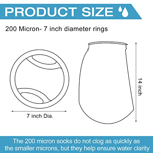 12 Pack 7 Inch Ring Felt Filter Socks 200 μm, Aquarium Felt Filter Bags, Fine Micro Fish Tank Filter, Sump Filter Sock for Saltwater Aquariums, 7 Inch Ring by 14 Inch Long