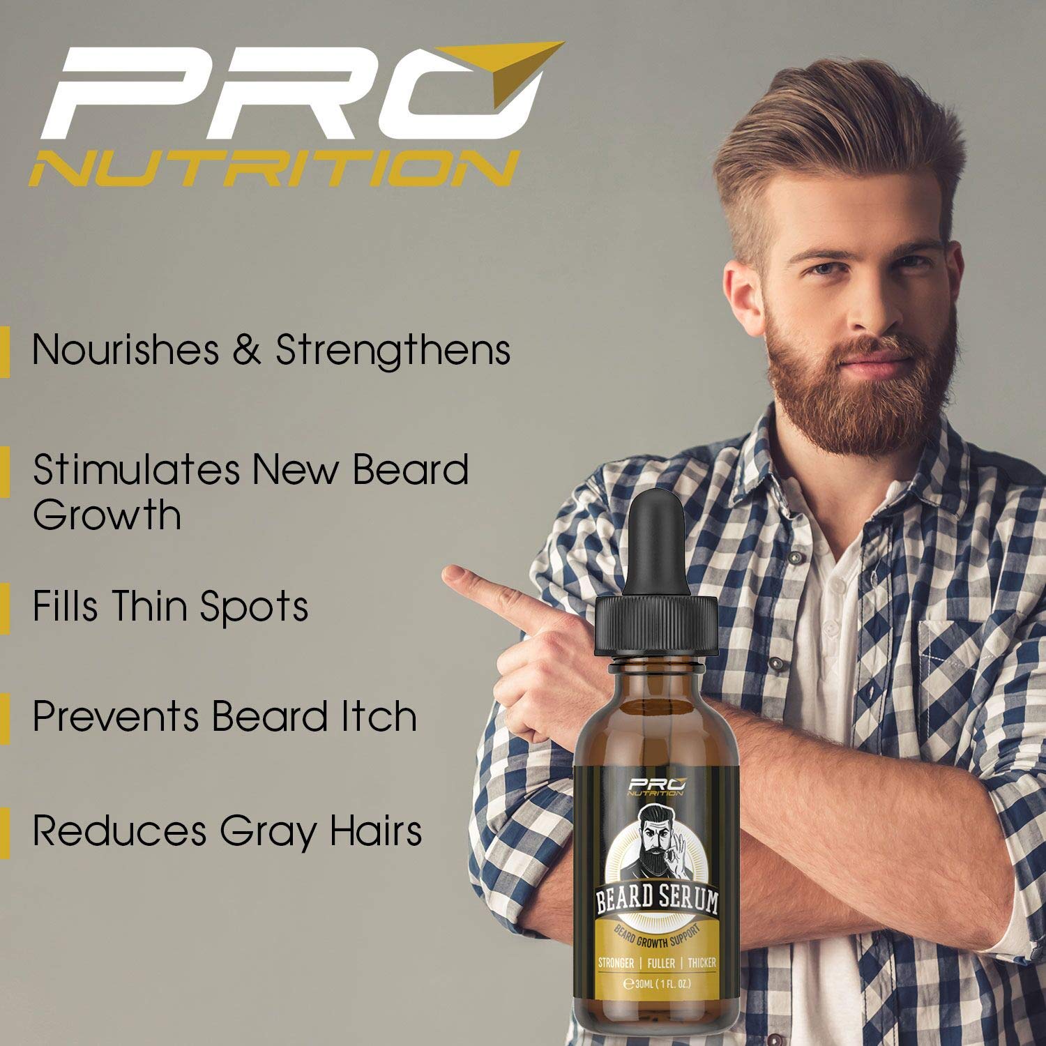 Beard Growth Serum- Stimulates & Repairs New Follicle Growth. Grow Stronger, Thicker, Fuller, Longer, Healthier Beard & Mustache Hair.