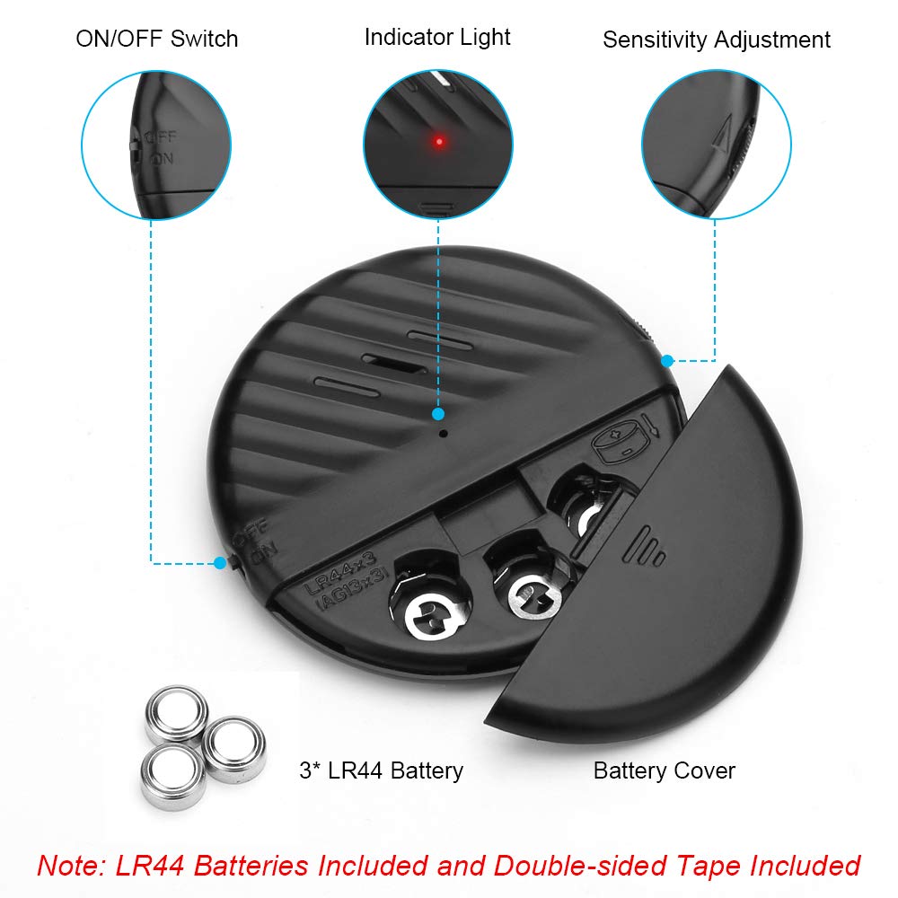 WSDCAM Window Alarm Glass Break Sensor Alarm 125dB Ultra-Slim Glass Break Detector Anti-Theft Vibration Sensor Alarm for Home Door and Window Security - 4 Pack - Black