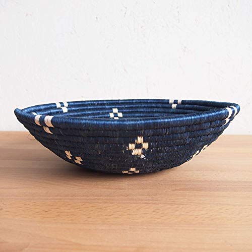 African Basket- Kabaya/Rwanda Basket/Woven Bowl/Sisal & Sweetgrass Basket/Blue, White