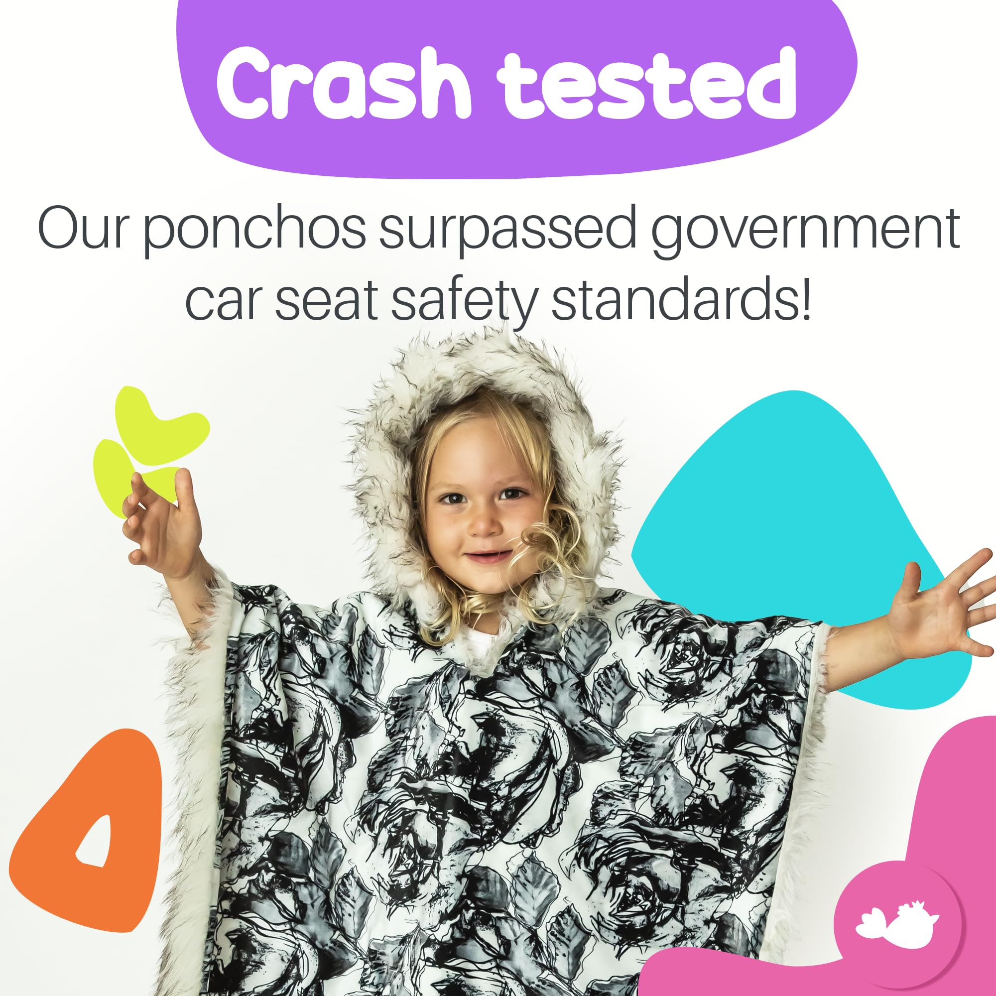 Birdy Boutique Car Seat Poncho for Kids – Safe to Use Over Seat Belts – Reversible Warm and Cozy Blanket – Easy on Easy Off and Doesn’t Impact Car Seat Performance – Floral Flur – One Size