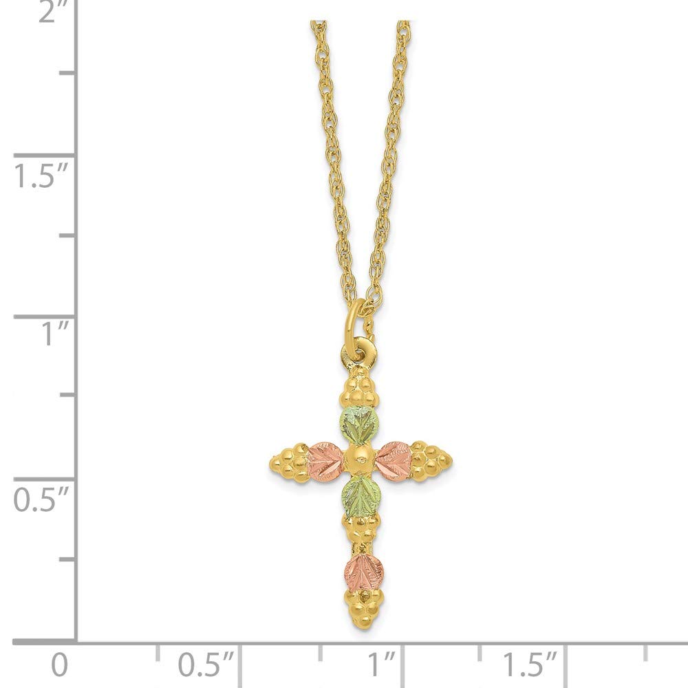 10k Tri-Color Black Hills Gold Cross Necklace 18in 14.46mm style 10BH704-18