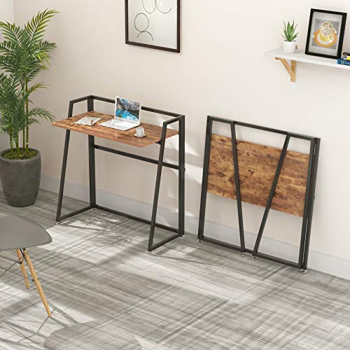 DESIGNA Folding Computer Desk, 33 inch Student Desk Folding, Writing Desk for Home Office, Fold Up Gaming Desk Wood Small Office Table for Teen Working & Crafting, Archaize Brown