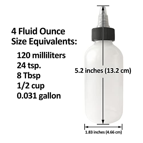 510 Central Twist Top Squeeze Bottles (4oz, 6 Pack) Boston Round with Dispensing Caps - LDPE Plastic - Made in USA
