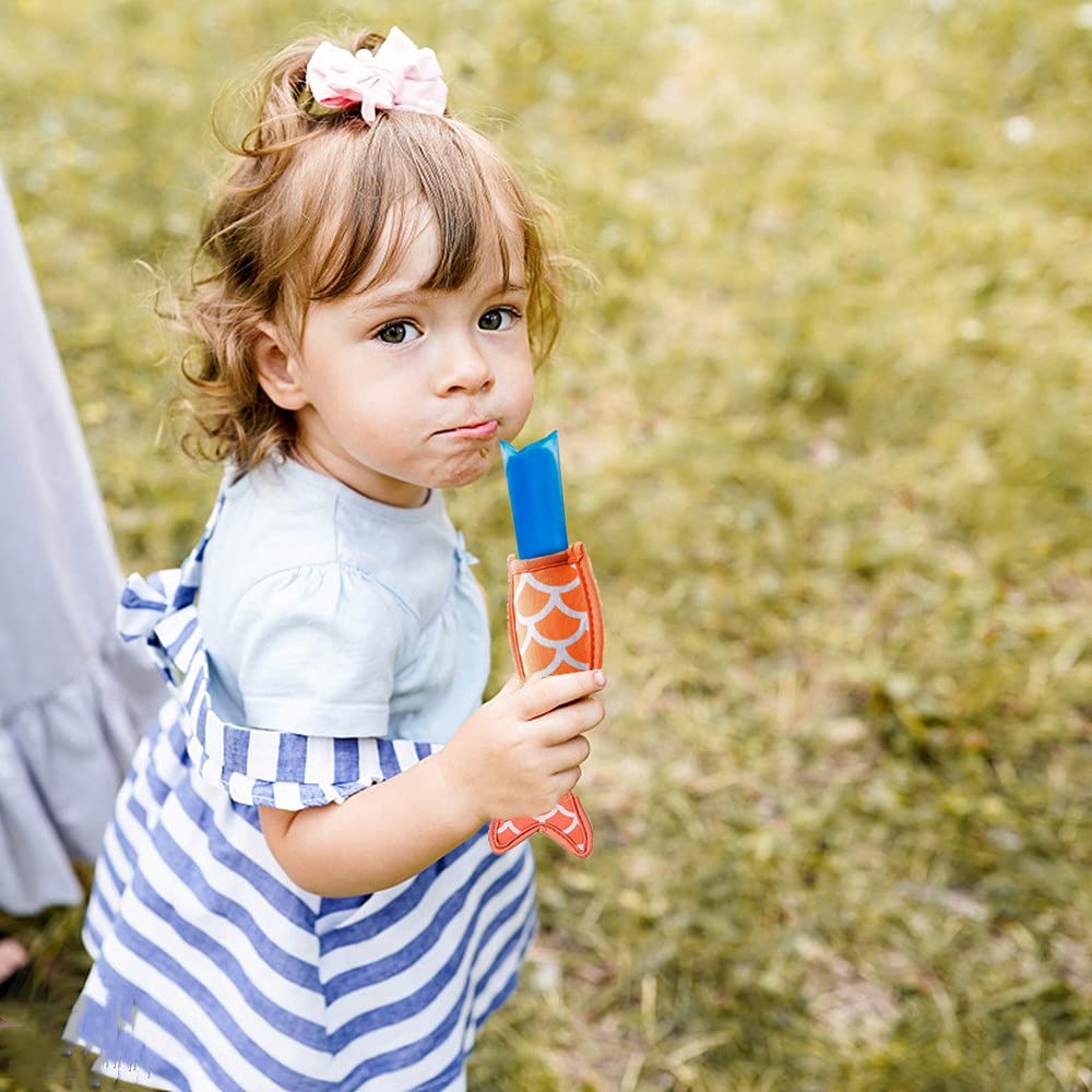 10 Pieces Popsicle Holder Popsicle Bags Mermaid and Shark Ice Pop Sleeves Freezer Reusable Popsicle Sleeves (Long stripes and fish)