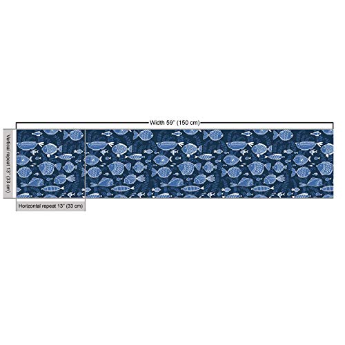 Ambesonne Ocean Fabric by The Yard, Sealife Marine Navy Image Tropic Fish Moss Leaves Art Print, Decorative Fabric for Upholstery and Home Accents, 1 Yard, Blue Indigo