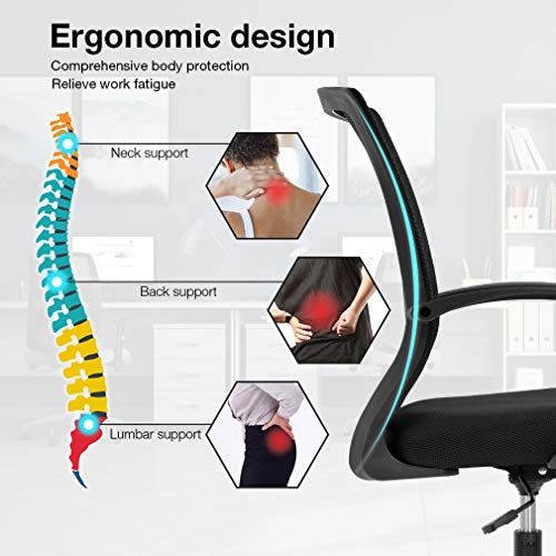 Vnewone Ergonomic Office Chair Desk Computer Mesh Executive Task Rolling Gaming Swivel Modern Adjustable with Mid Back Lumbar Support Armrest for Home Women Men, Black