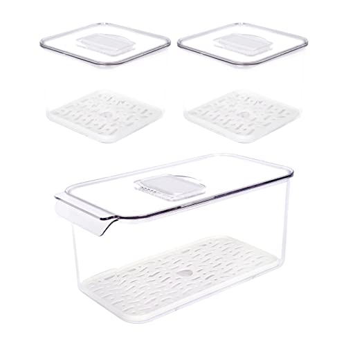 3 Pcs Fruit Fresh Keeper Vegetable Storage Containers Set Fresh Produce Saver with Lids and Vents,Stackable Salad Lettuce Keeper for Refrigerator or Easy Carry,BPA-free Stay Fresh Containers,5.7L&1.7L&1.7L