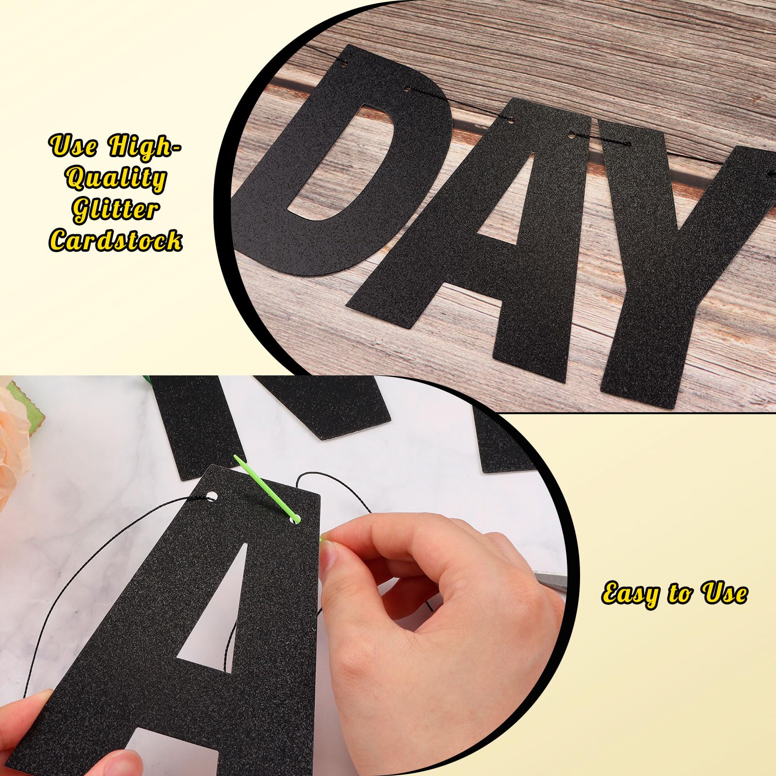 110 PCS DIY Letter Banner Customizable Banner Kit, Glitter Banner Kit Including 107 Letters and Numbers 1 Rope and 2 Threading Device for Graduation Wedding Party Baby Shower Birthday(Black)