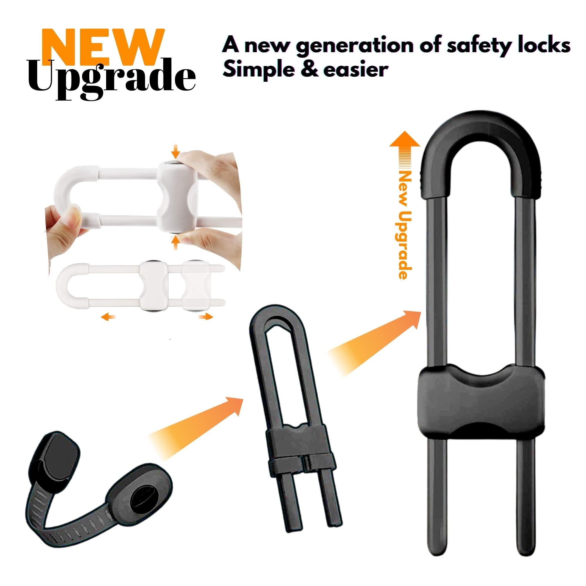 10 Pieces Sliding Cabinet Locks, U-Shaped Baby Proofing with Adjustable Kids Safety Lock, Secure and Easy to Use Childproof Latches for Handles Knobs Kitchen Storage Drawers Cupboard Fridge, Black