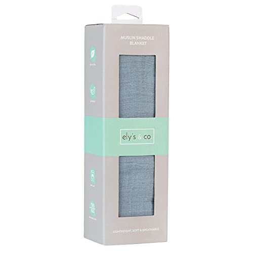 Ely's & Co. Cotton Muslin Swaddle Blanket 1-Pack for Baby Boy— 100% Cotton Muslin Extra-Large Swaddle Blankets (47” x 47”) Ocean Blue