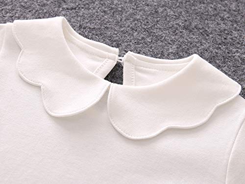 Baby Girl Kids Blouses Long Sleeves Solid Color Doll Collar T-Shirt Top Bottom (White, 2-3T)