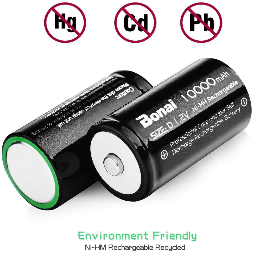 BONAI Rechargeable C Batteries 5000mAh 4-Counts with LCD Battery Charger for C D AA AAA 9V Ni-MH Ni-CD Batteries with D Cells 10,000mAh 1.2V Ni-MH High Capacity High Rate Battery 4 Pack