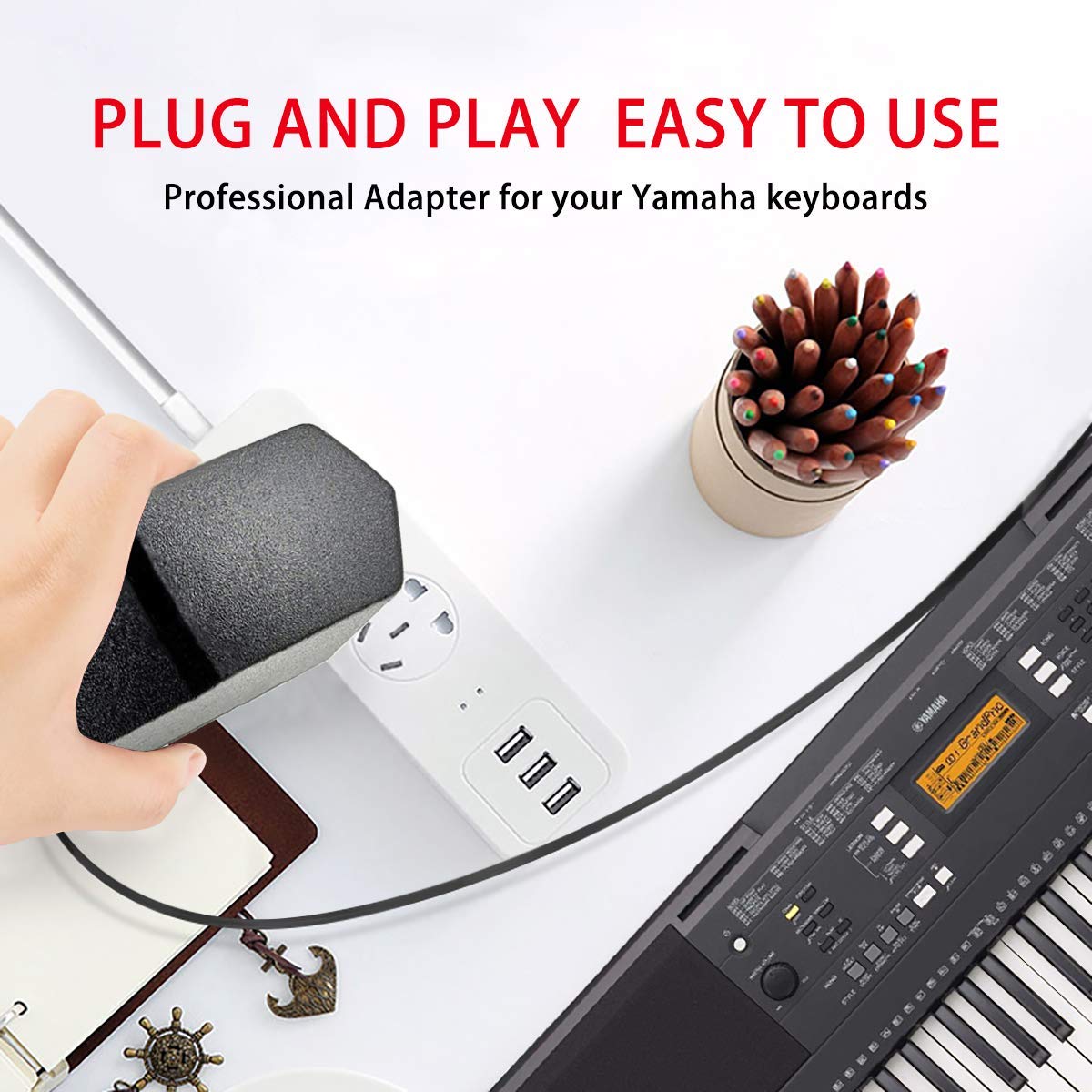 12V 2A AC Power Supply Adapter Charger Cord for Yamaha PSR, YPG, YPT, DGX, DD, EZ and P Digital Piano and Portable Keyboard Series, Replacement PA-130 PA-130B Adapter