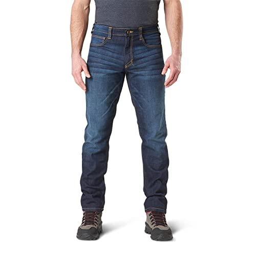 5.11 Tactical Mens Defender-Flex Slim Fit Jeans, Bar Tack Construction, Utility Pockets, Dark Wash Indigo, 36x32, Style 74465
