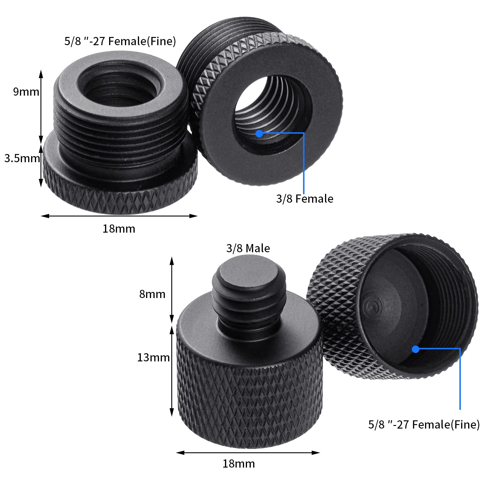 8 Pieces Mic Stand Adapter 5/8 Female to 3/8 Male and 3/8 Female to 5/8 Mic Thread Adapter Set Male Screw Adapter Thread for Camera Monitor Tripod Thread for Adapter Microphone