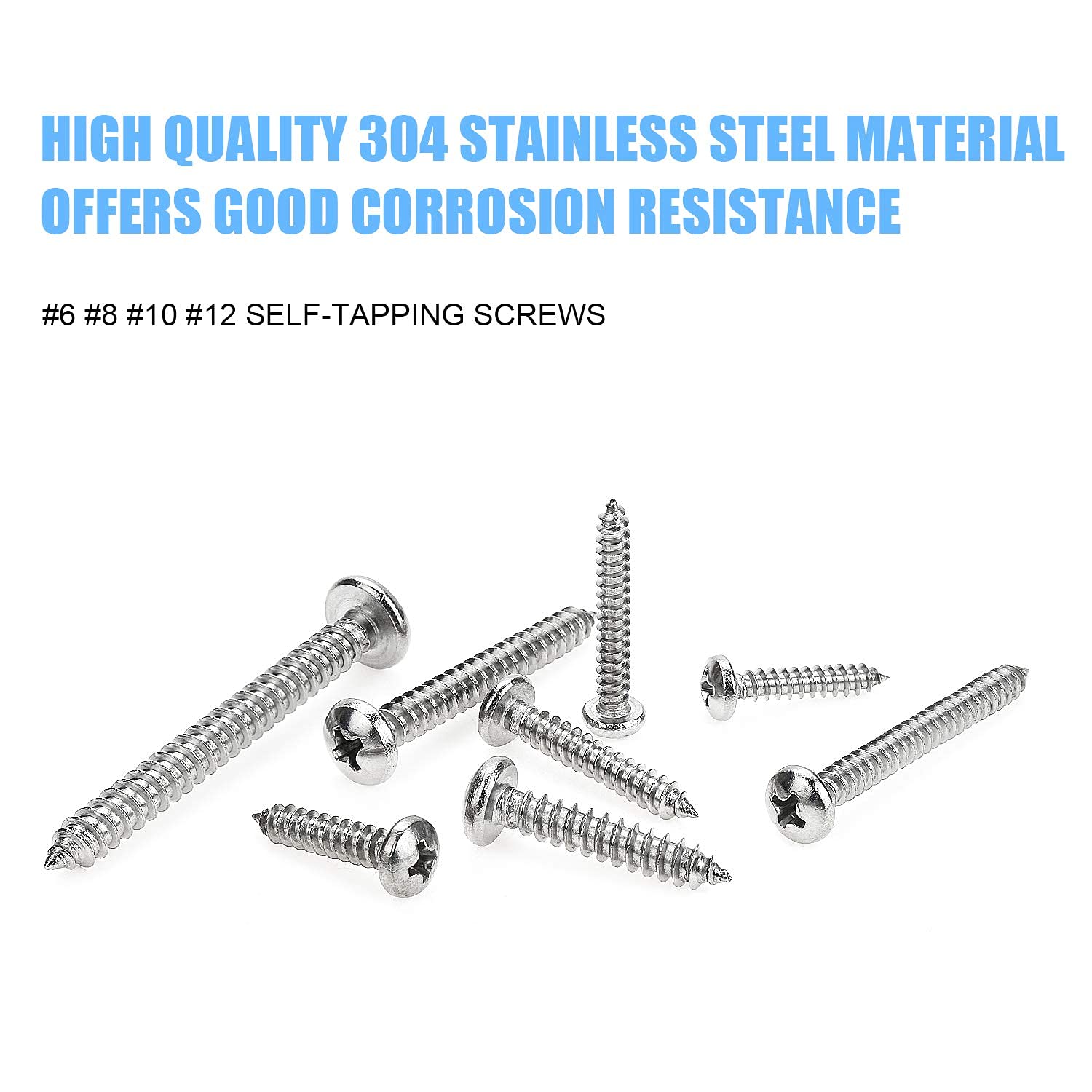 DYWISHKEY 310 Pieces #6#8#10#12 Stainless Steel 304 Phillips Pan Head Self-Tapping Screws, Wood Screws Assortment Kit