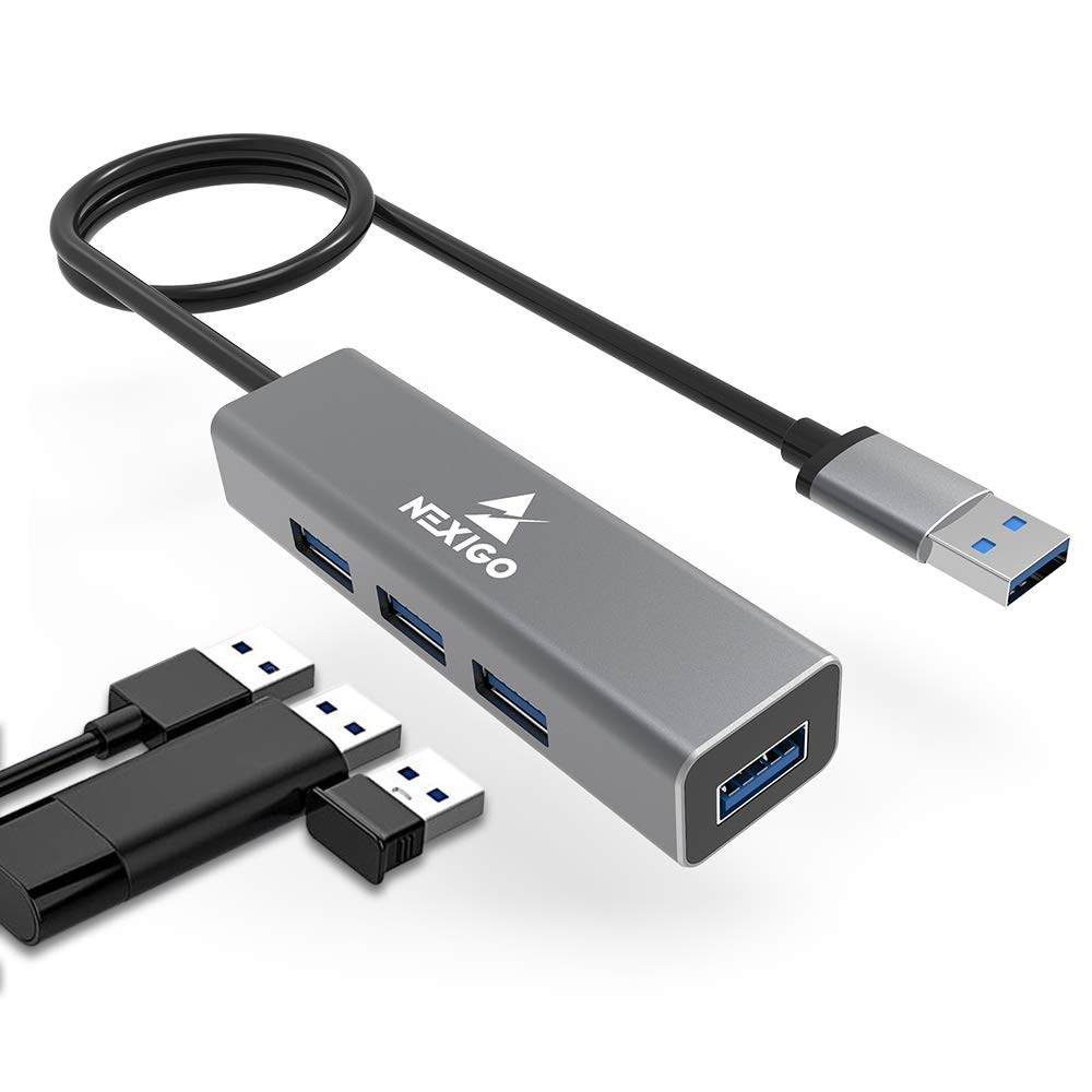 NexiGo 4-Port USB 3.0 Hub, Aluminum Portable USB Hub, 2 Ft Cable, [5Gbps High Speed, 4.5W Charging Supported] for MacBook, Mac Pro/Mini, iMac, Surface Pro, Laptop, USB Flash Drives, Hard Drives