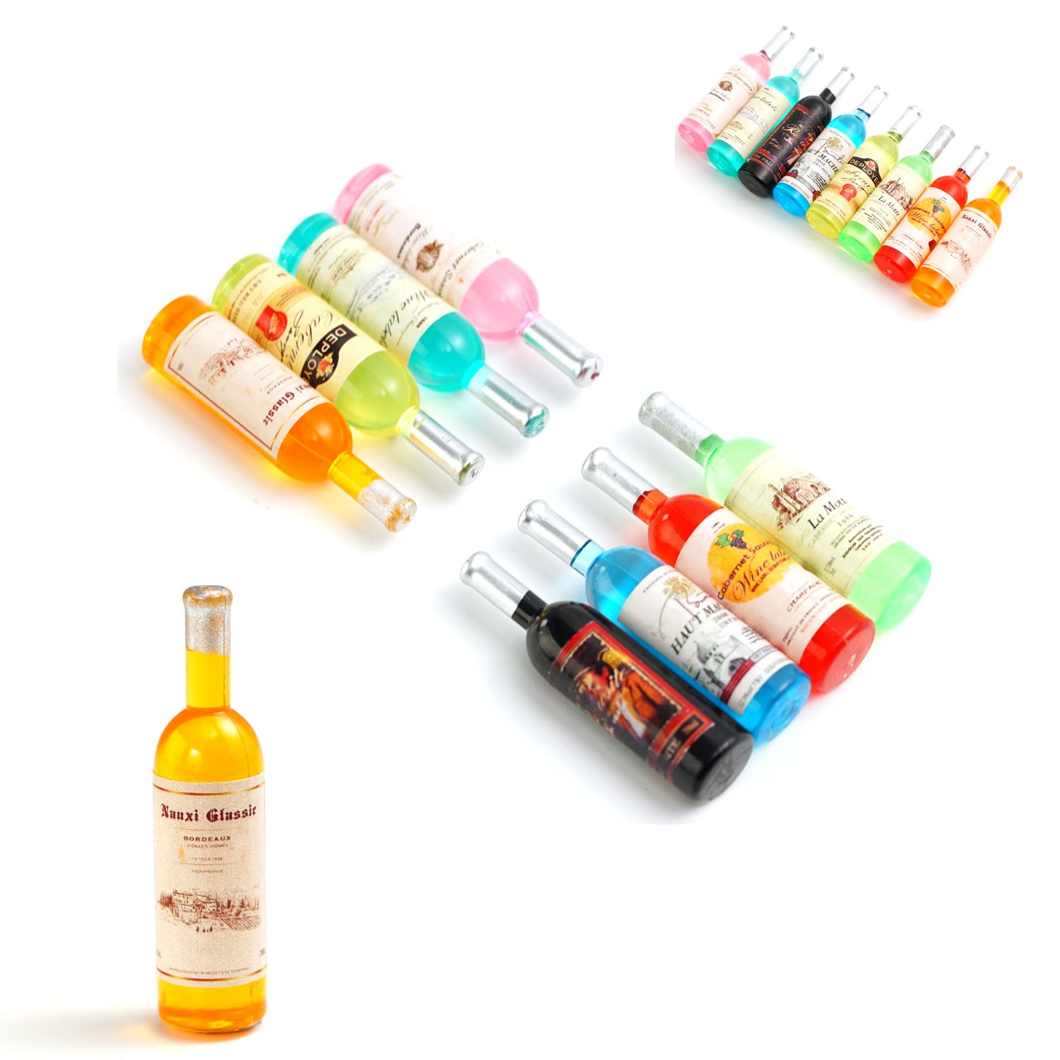 15 pcs 1:12 Doll Toy Bottles Wine Bottles Mini Food Mini House Drink Accessories for Dollhouse Miniature Bottles (15 Pcs Wine Bottles)