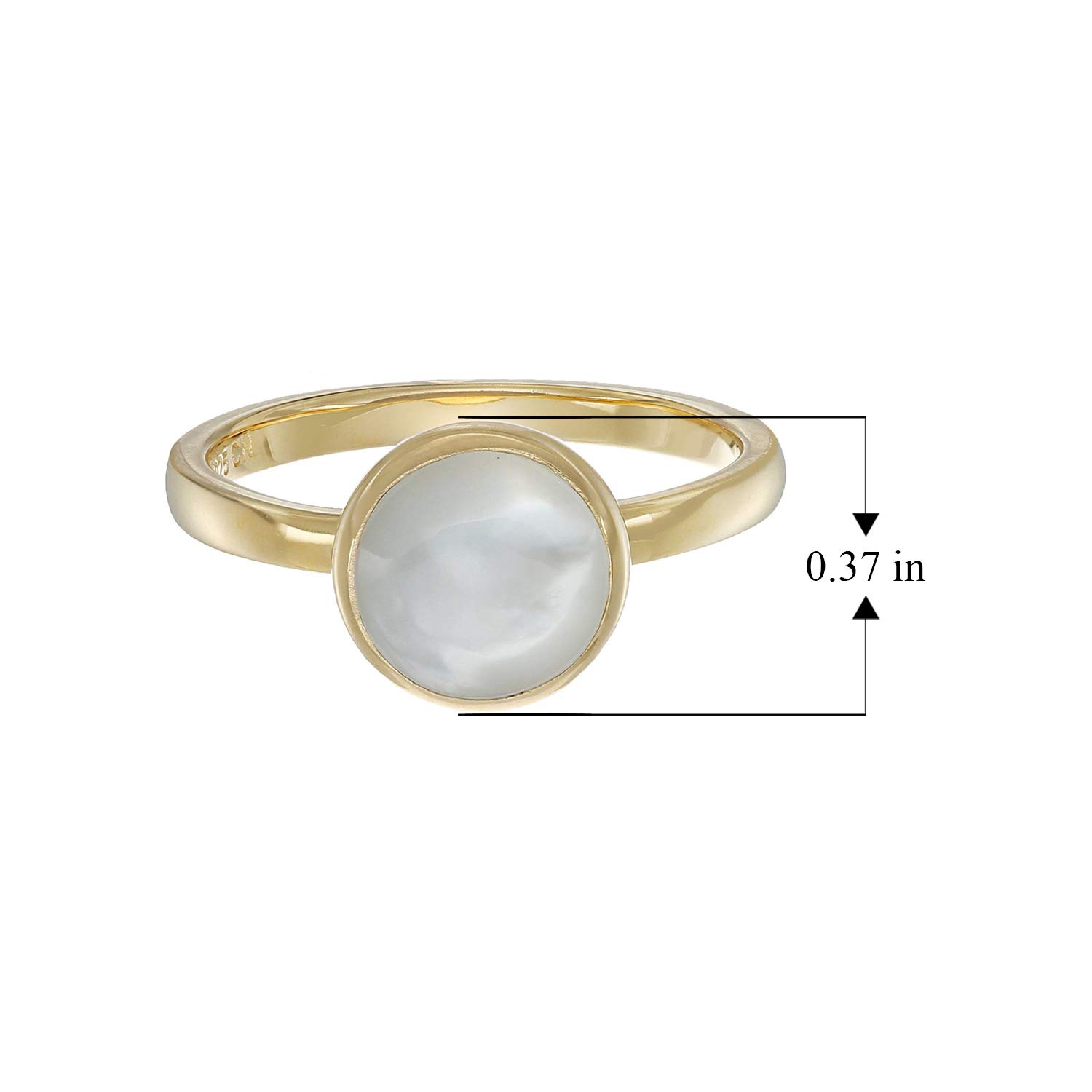 18k Yellow Gold Plated Sterling Silver Genuine Mother of Pearl 8mm Ring, Size 6