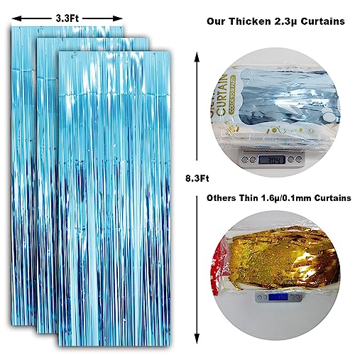 3 Pack 3.3x8.2 Feet Light Blue Fringe Curtains Party Decorations,Tinsel Backdrop Curtains Birthday Decorations, Baby Shower, Disco Party, Wedding, Graduation