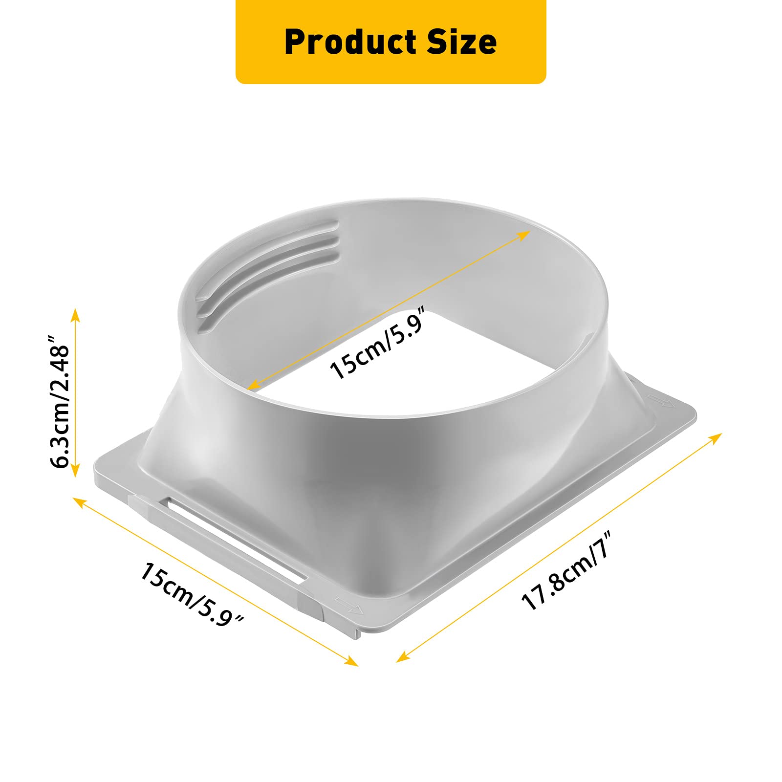 5.9 In Portable Air Conditioner Exhaust Hose Coupler Summer Portable A/C Connector Window Adapter Square Mobile A/C Coupler Connector for Air Conditioning Exhaust Duct, Square to Round(2 Pieces)