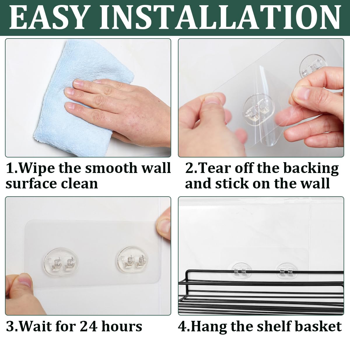 12 Pack Shower Caddy Adhesive Replacement, Transparent Strong Adhesive Hooks, Waterproof No Drilling Shower Shelf Adhesive for Shower Caddy, Bathroom Storage Kitchen