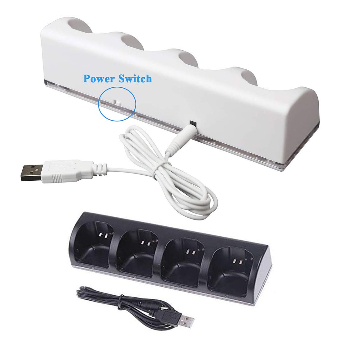 4-in-1 Charging Station for Wii Remote Controller with Rechargeable Batteries and Motion Sensor, Dock, Cable and Adapter - The Ultimate Charger for Nintendo Wii U/Wii(White)