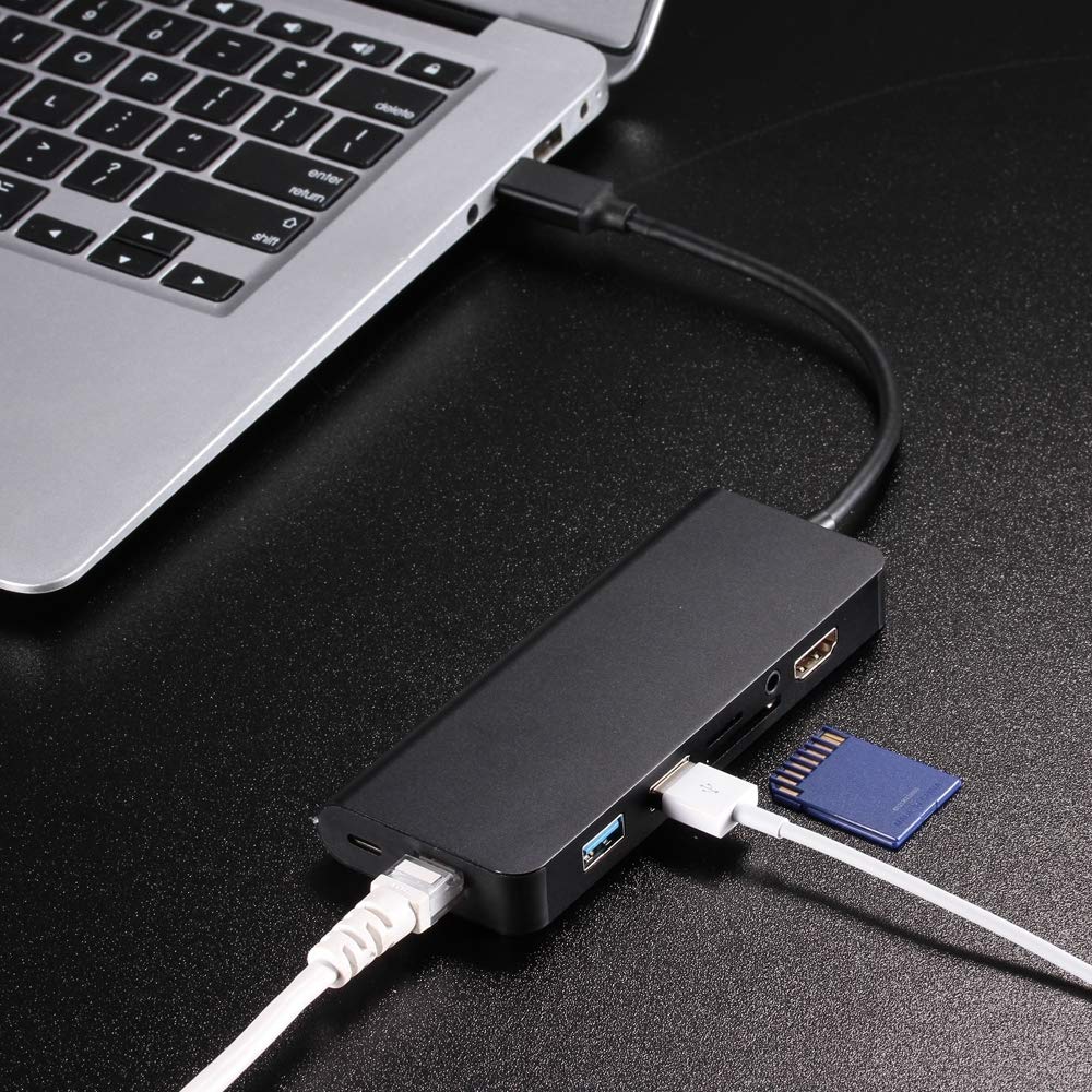 USB Hub Portable USB Hub Type-c Turn hdmi Gigabit Network Card Multi-Function Converter HDMI+RJ45+PD+Audio+USB3.02+SD+TF Eight-in-one Expansion Dock Multi-Function HUB(Silver Gray)
