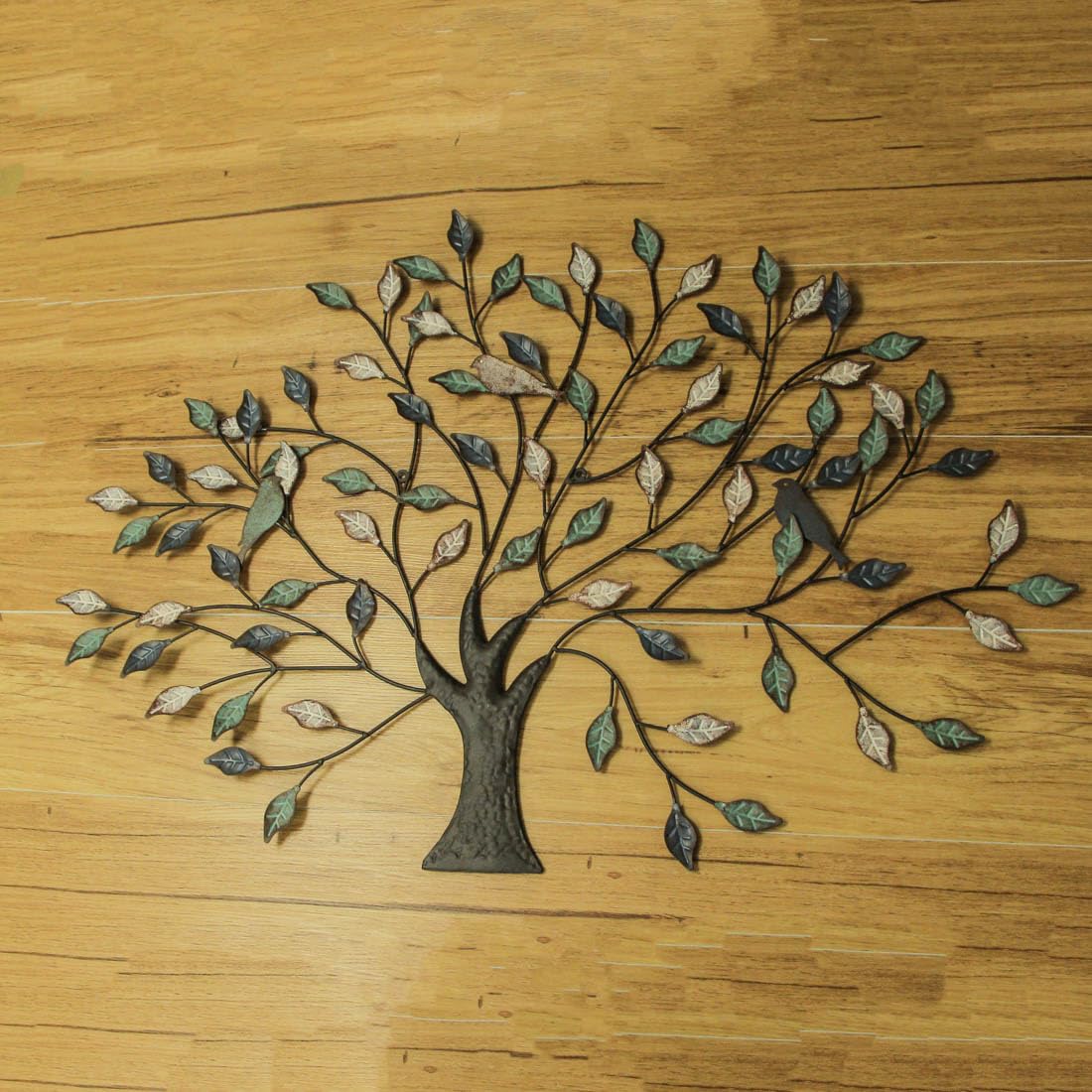 36-inch Tri-Tone Leaves Birds in Branches Metal Tree Wall Décor - Unique Artistic Design for Indoor and Outdoor Use, Easy Installation, Durable Construction, Stunning Tri-Tone Finish
